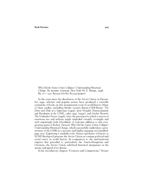 (PDF) Robert Strayer, Why Did the Soviet Union Collapse? Understanding ...