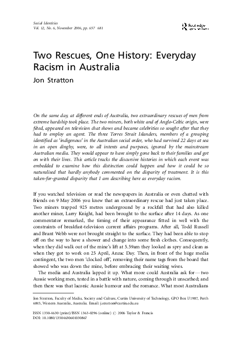 (PDF) Two rescues, one history: Everyday racism in Australia