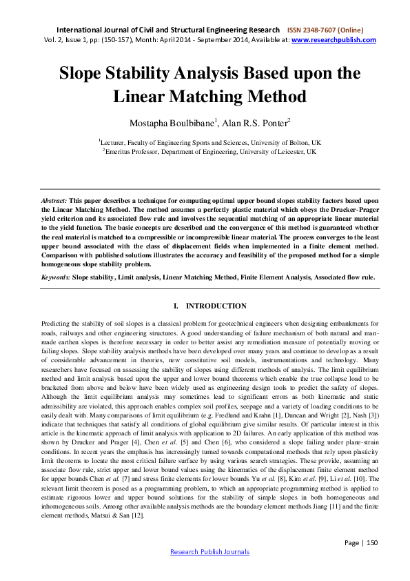 (PDF) Slope Stability Analysis Based upon the Linear Matching Method