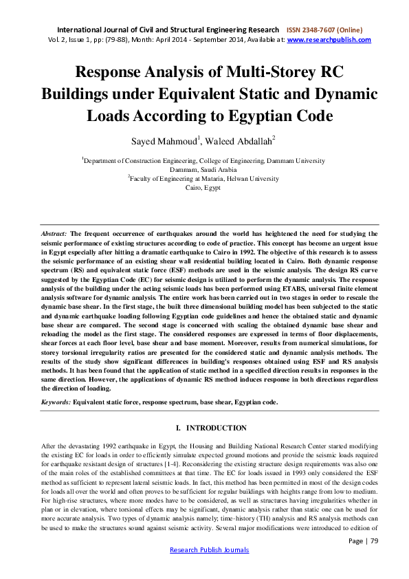 (PDF) Response Analysis of Multi-Storey RC Buildings under Equivalent ...