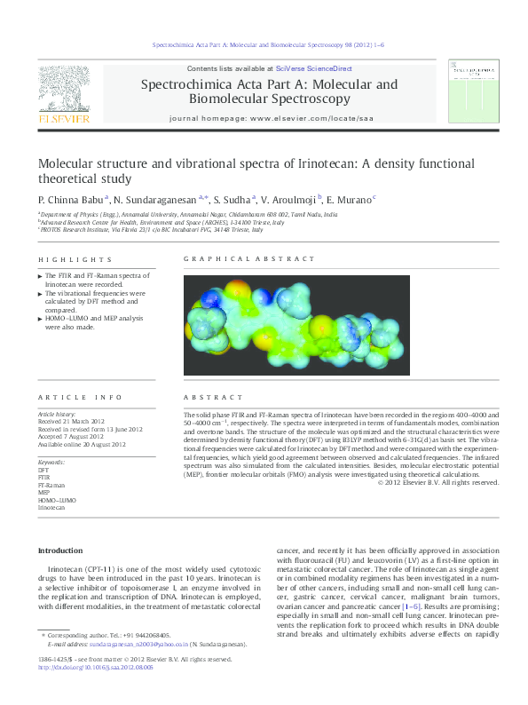 Pdf Molecular Structure And Vibrational Spectra Of Irinotecan A Density Functional