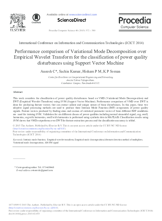 Pdf Performance Comparison Of Variational Mode Decomposition Over Empirical Wavelet Transform