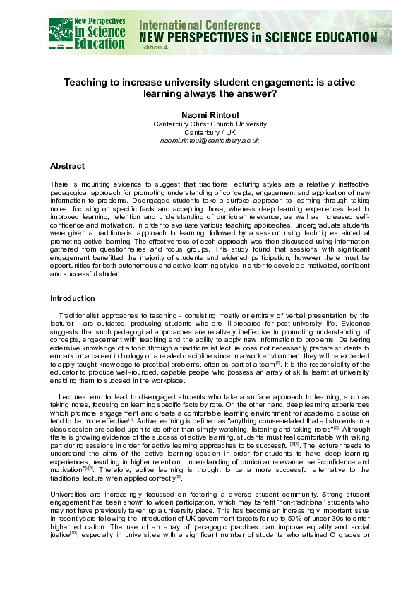 (DOC) Teaching to increase university student engagement: is active ...