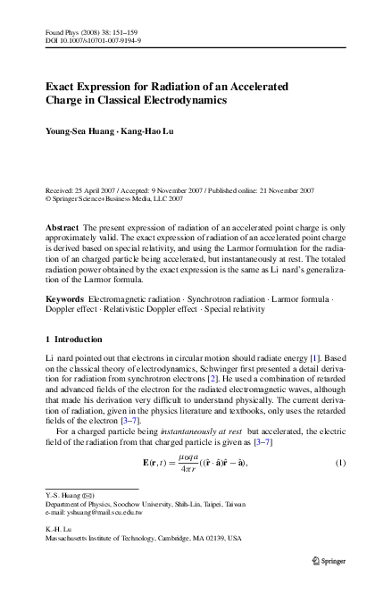 (PDF) Exact Expression for Radiation of an Accelerated Charge in ...