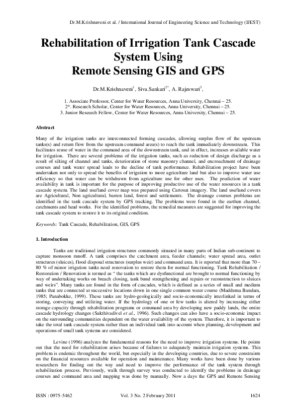 (PDF) Rehabilitation of Irrigation Tank Cascade System Using Remote ...