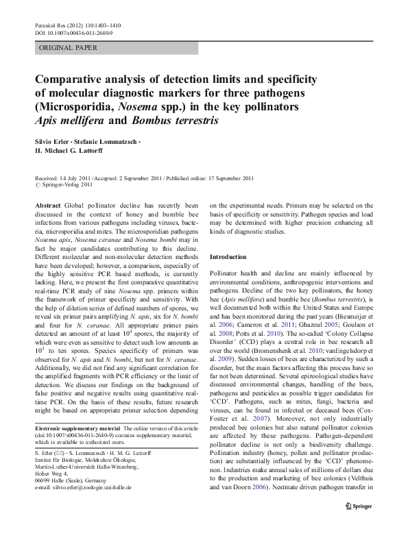 (PDF) Comparative analysis of detection limits and specificity of molecular diagnostic markers ...
