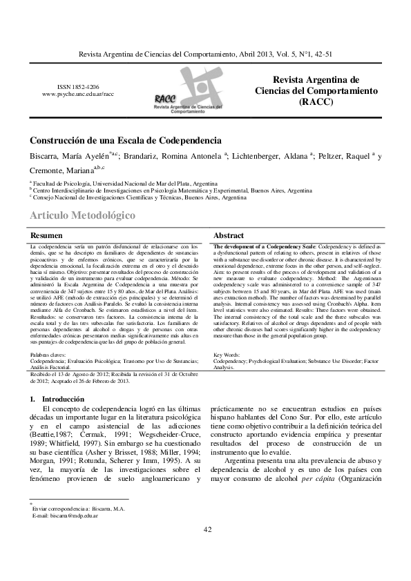 (PDF) The development of a Codependency Scale