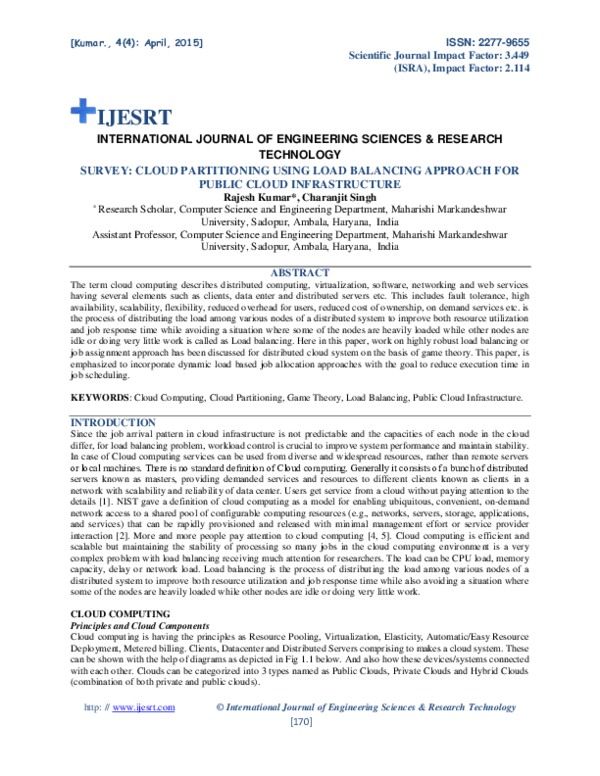 Pdf Survey Cloud Partitioning Using Load Balancing Approach For Public Cloud Infrastructure