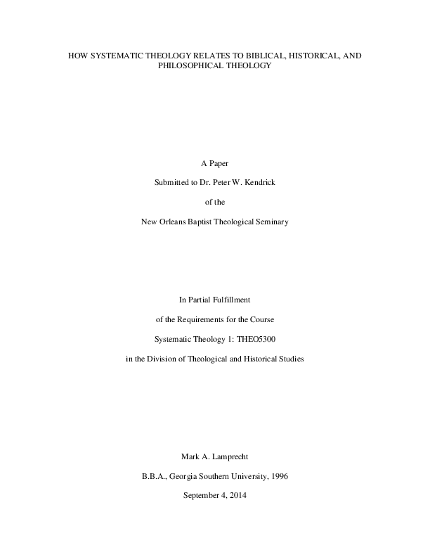 (PDF) How Systematic Theology Relates To Biblical, Historical, And ...