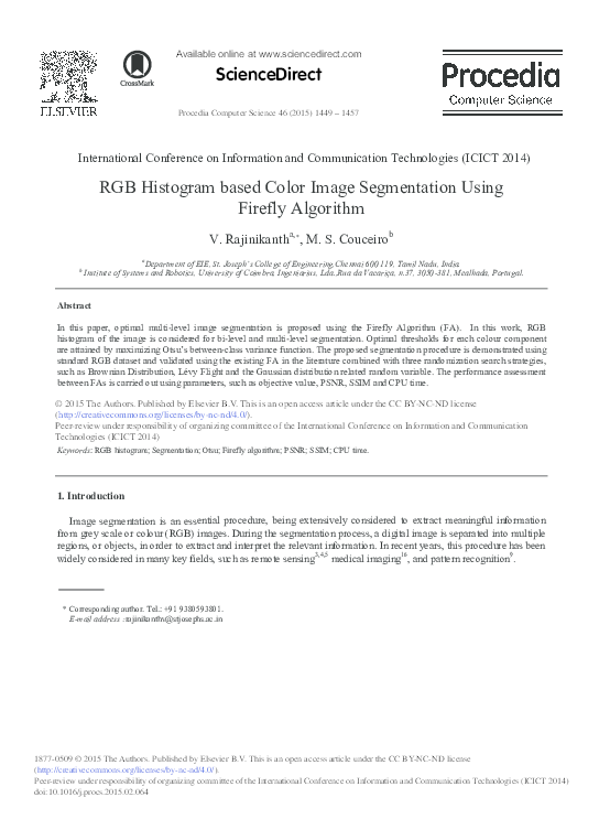 Pdf Firefly Algorithm For Rgb Image Segmentation