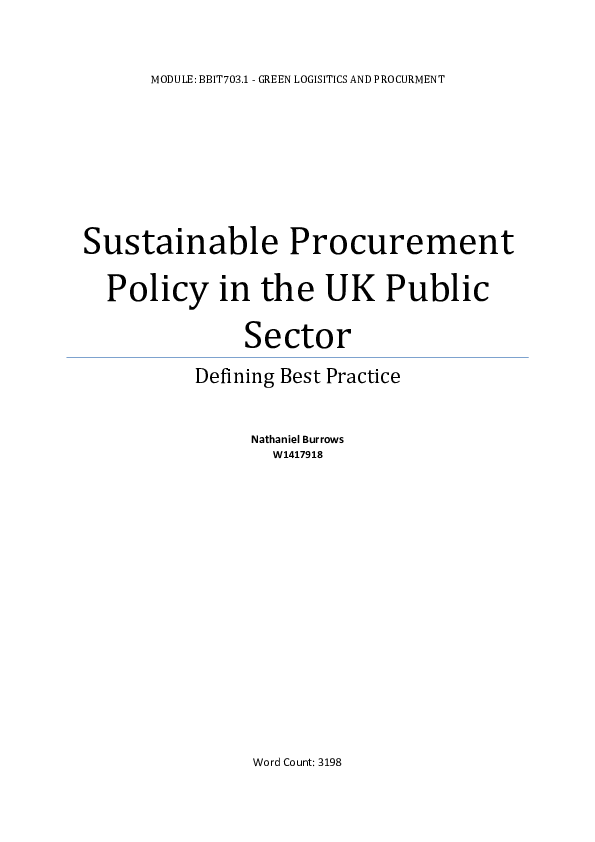 (PDF) Sustainable Procurement Policy in the UK Public Sector: Defining ...