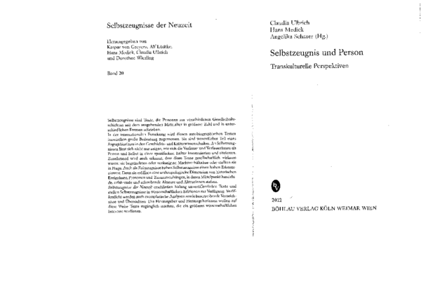 (PDF) Selbstzeugnis und Person. Transkulturelle Perspektiven. Edited by Claudia Ulbrich, Hans ...
