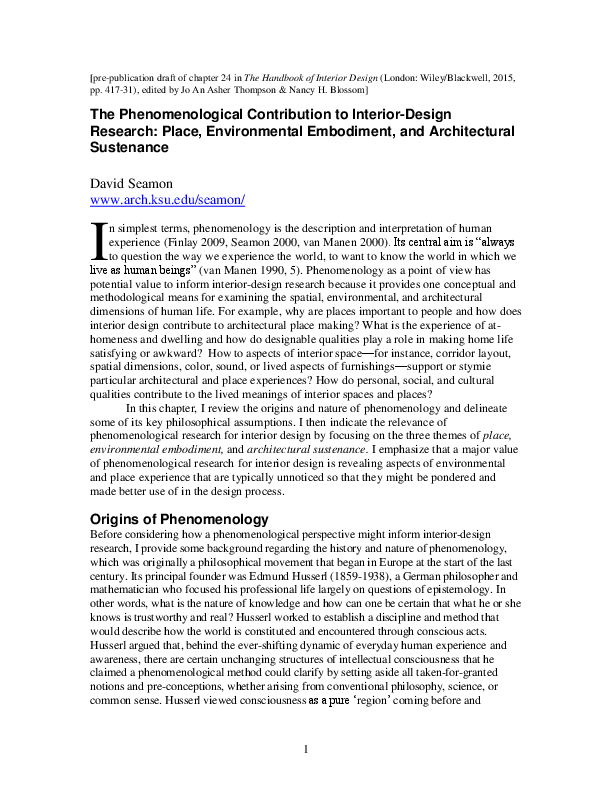(PDF) The Phenomenological Contribution to Interior-Design Research ...