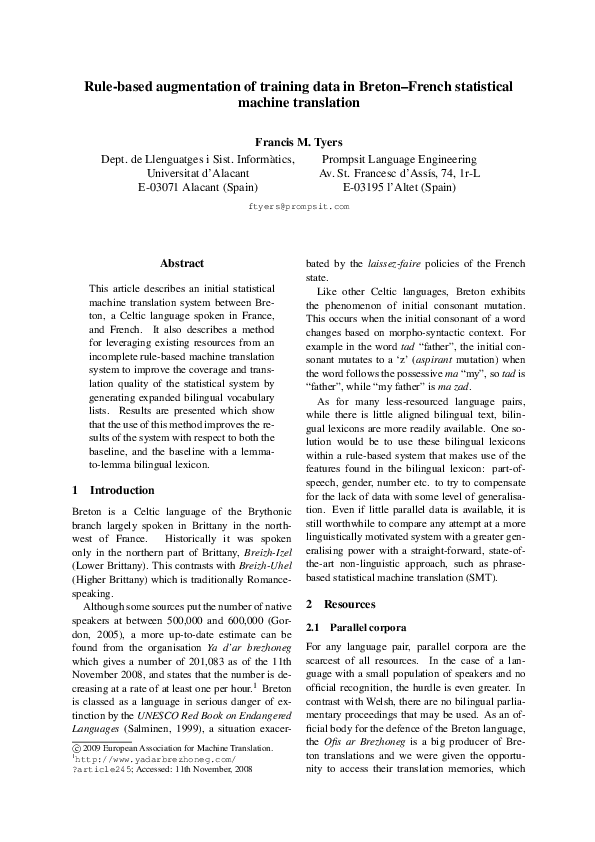 (PDF) Rule-Based Augmentation of Training Data in Breton-French ...