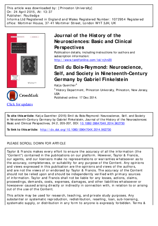 (PDF) Review of Gabriel Finkelstein, Emil du Bois-Reymond: Neuroscience ...