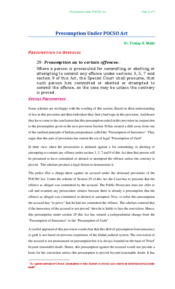 (PDF) Presumptions Under POCSO Act