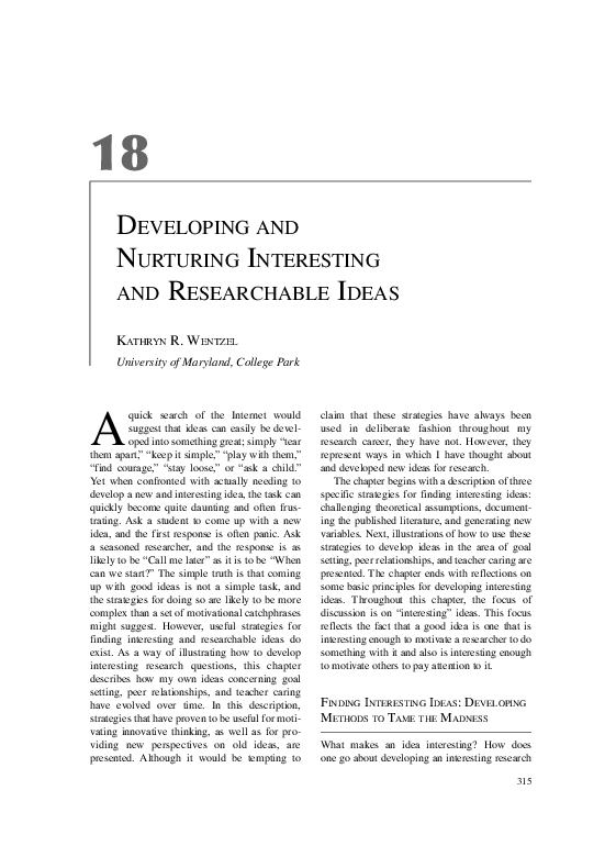 (PDF) 8 DEVELOPING AND NURTURING INTERESTING AND RESEARCHABLE IDEAS