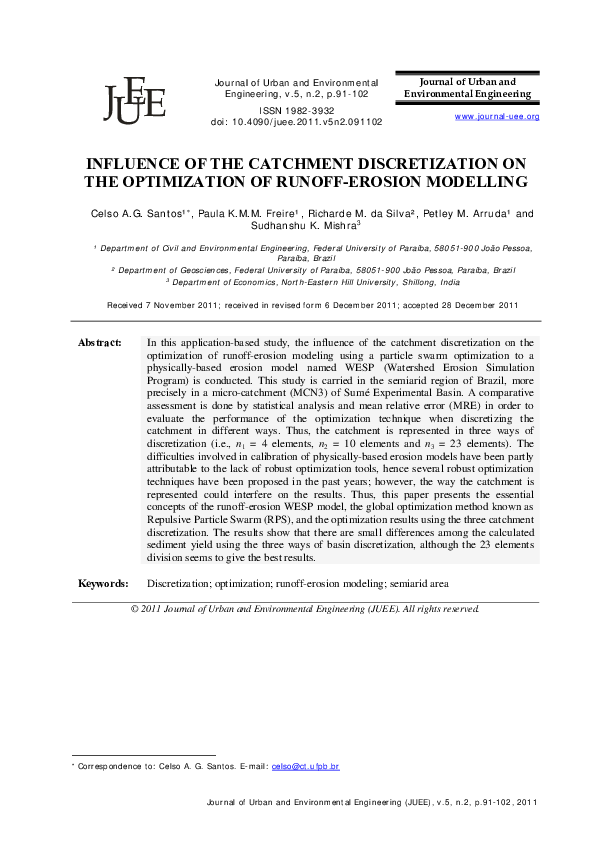 (PDF) INFLUENCE OF THE CATCHMENT DISCRETIZATION ON THE OPTIMIZATION OF RUNOFF-EROSION MODELLING