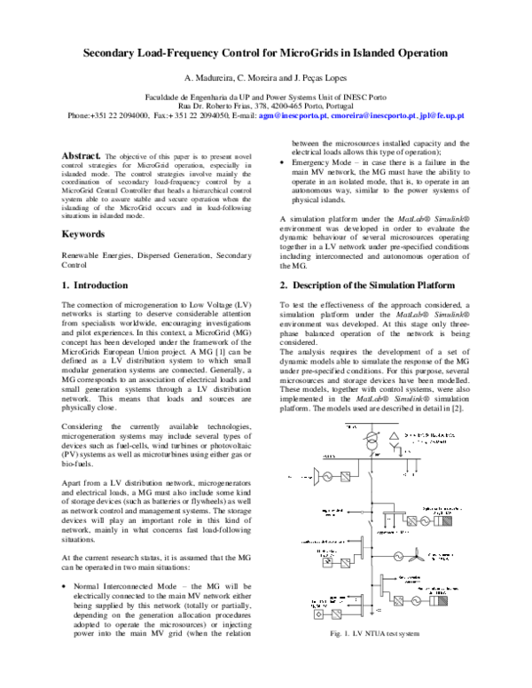 (PDF) Secondary Load-Frequency Control for MicroGrids in Islanded Operation