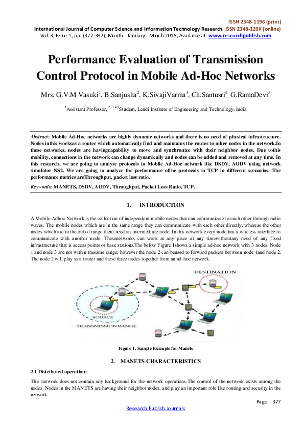 Pdf Performance Evaluation Of Transmission Control Protocol In Mobile Ad Hoc Networks