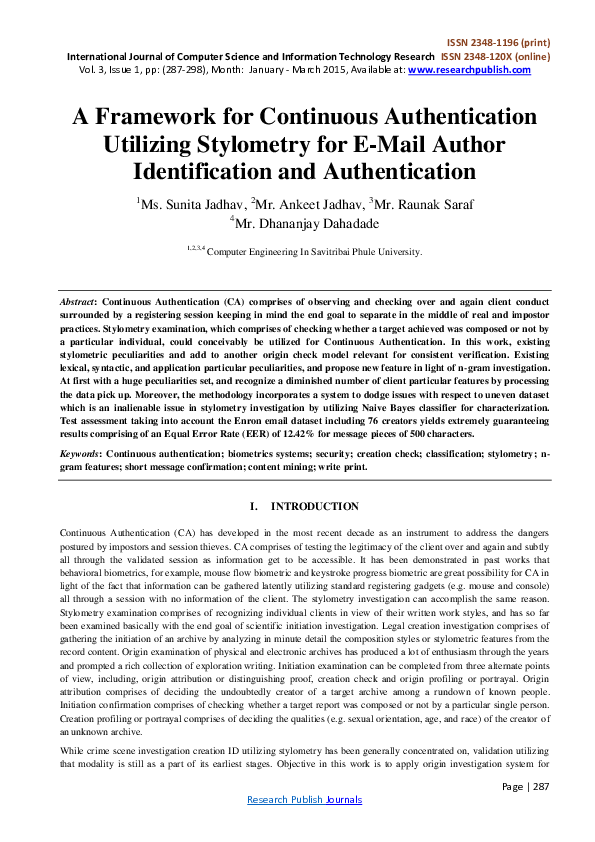 Pdf A Framework For Continuous Authentication Utilizing Stylometry