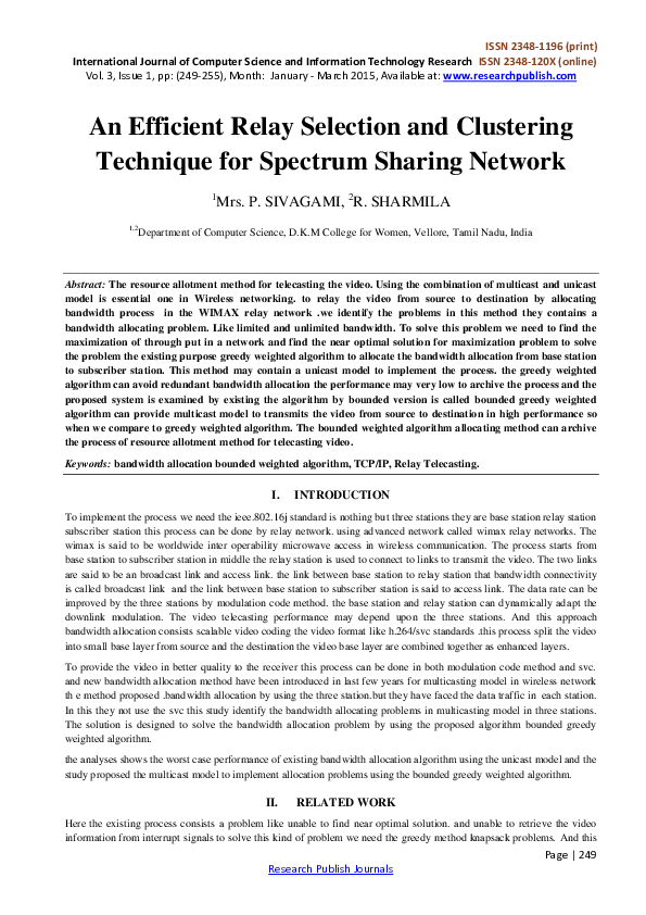 Pdf An Efficient Relay Selection And Clustering Technique For Spectrum Sharing Network