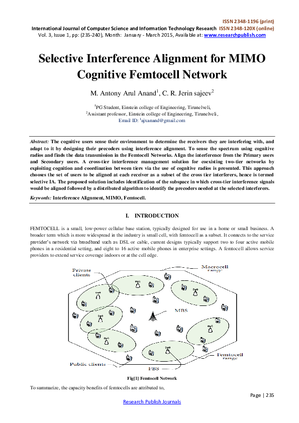 Pdf Selective Interference Alignment For Mimo Cognitive Femtocell Network