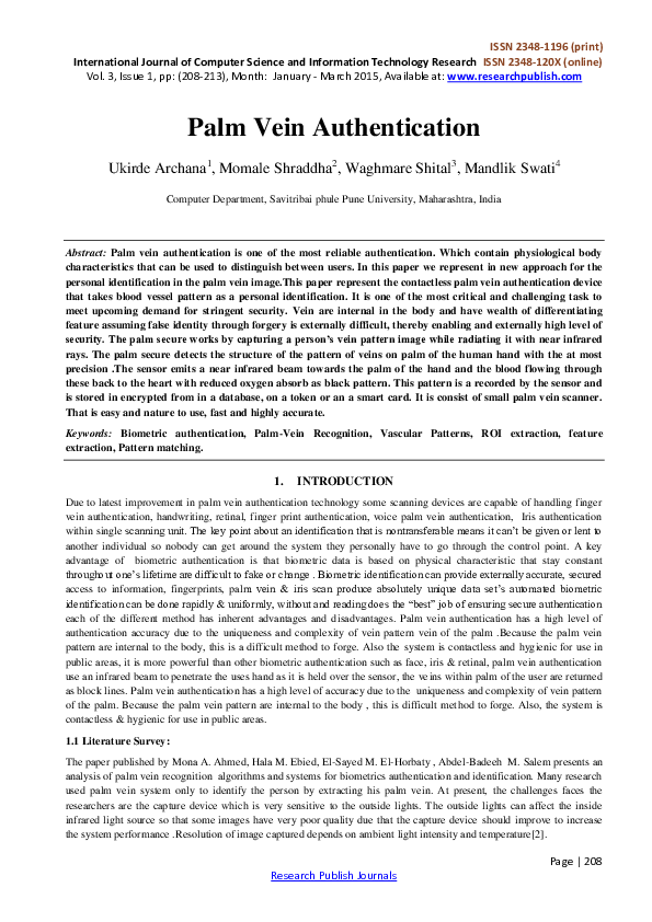 (PDF) Palm Vein Authentication