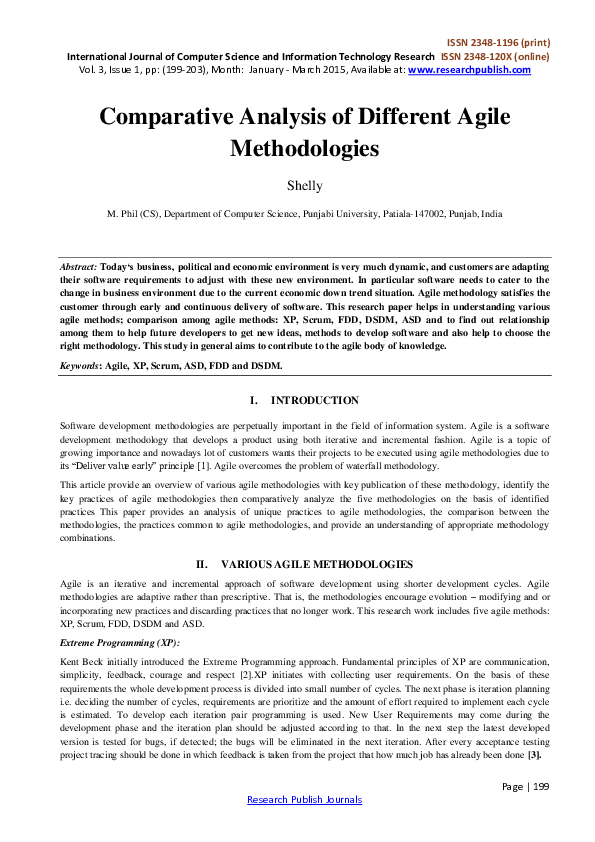 Pdf Comparative Analysis Of Different Agile Methodologies