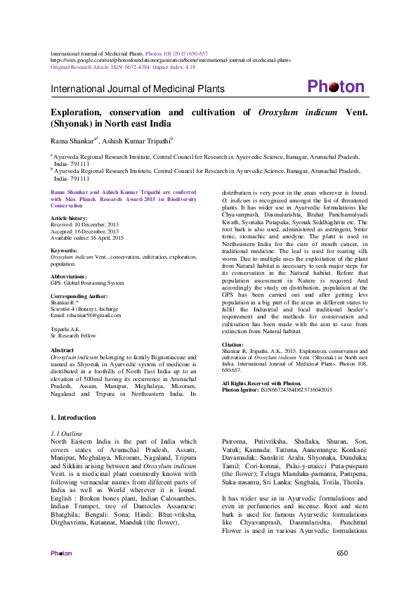 (PDF) Exploration, conservation and cultivation of Oroxylum indicum ...