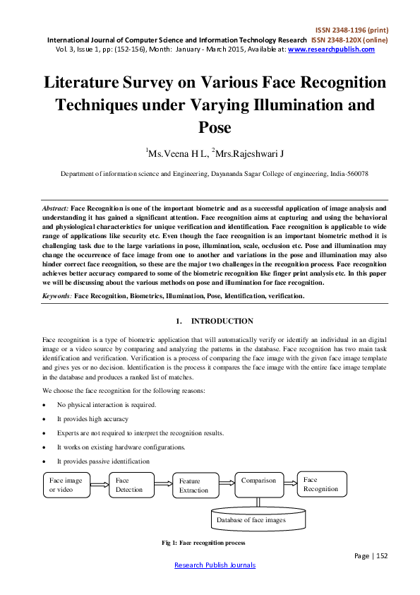 Pdf Literature Survey On Various Face Recognition Techniques Under Varying Illumination And Pose