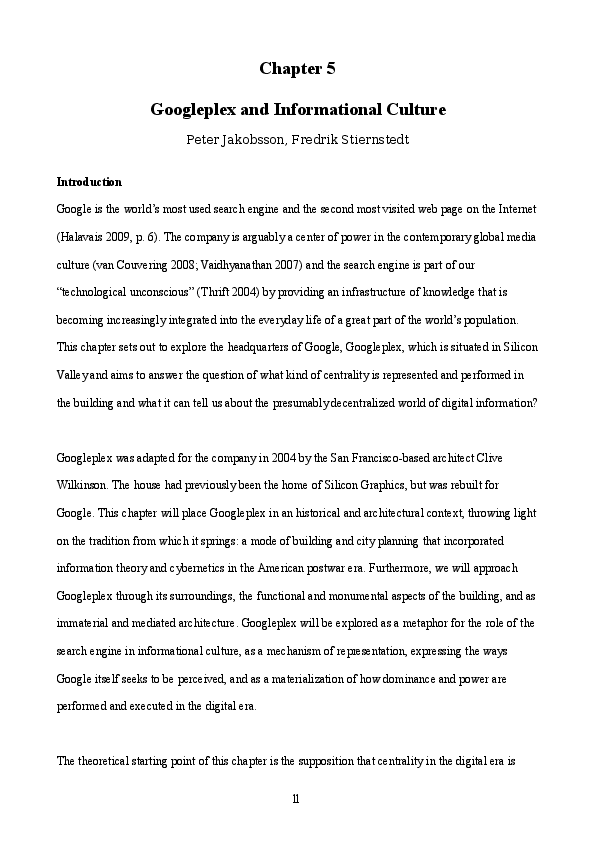 (DOC) Googleplex and Informational Culture