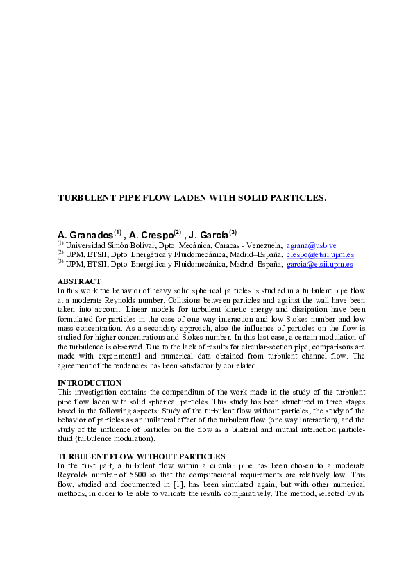 (PDF) Turbulent Pipe Flow Laden with Solid Particles