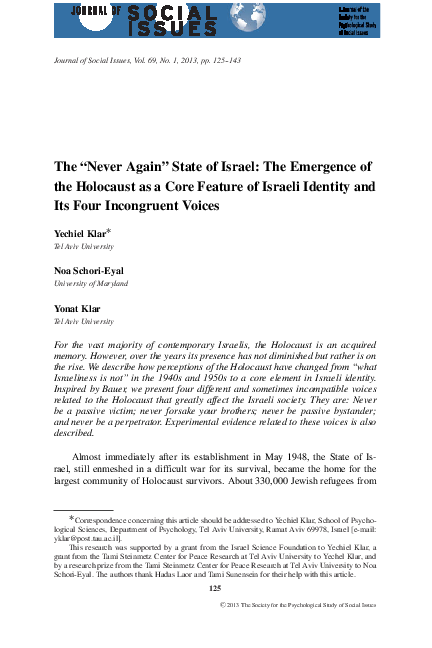 (PDF) The “Never Again” State of Israel: The Emergence of the Holocaust ...