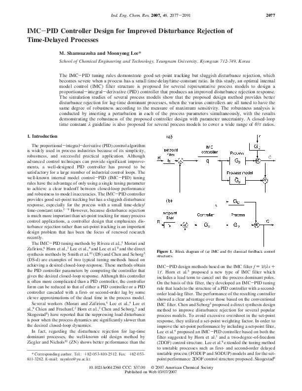 (PDF) IMC-PID Controller Design for Improved Disturbance Rejection of Time-Delayed Processes