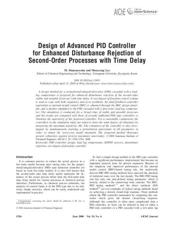 (PDF) Design of Advanced PID Controller for Enhanced Disturbance Rejection of Second-Order ...