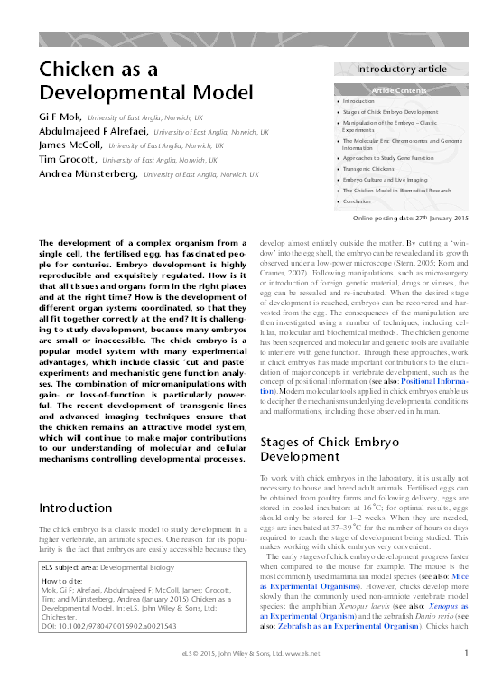 (PDF) Chicken as a Developmental Model