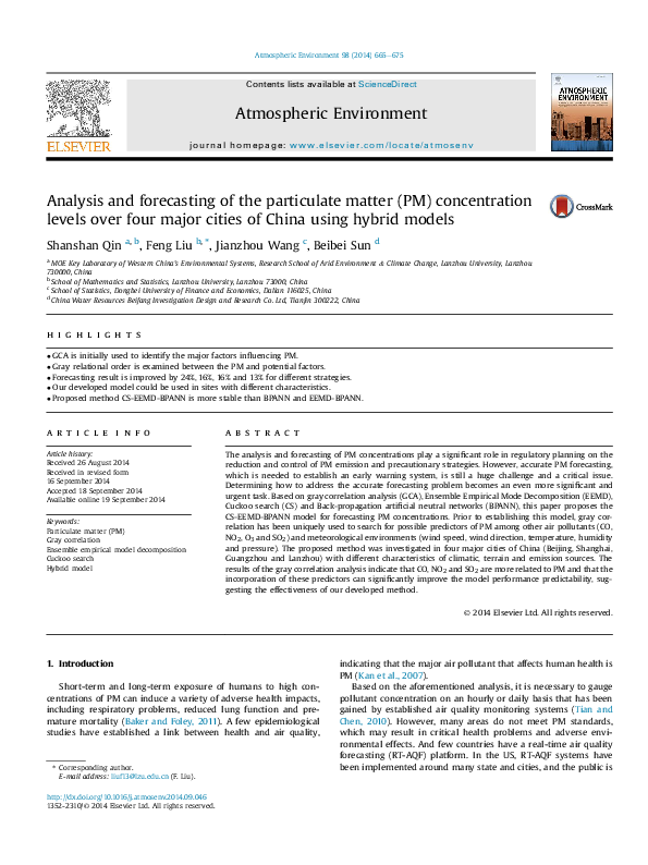 (PDF) Analysis and forecasting of the particulate matter (PM) concentration levels over four ...