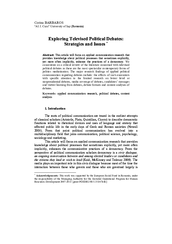 (PDF) Exploring Televised Political Debates: Strategies and Issues