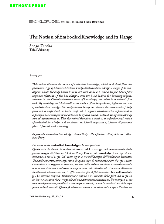 (PDF) The notion of embodied knowledge and its range