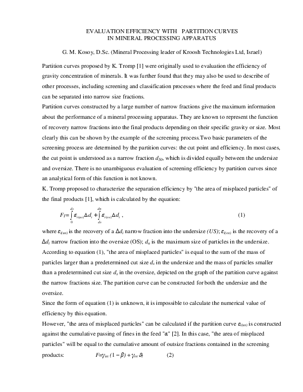 (PDF) EVALUATION EFFICIENCY WITH PARTITION CURVES IN MINERAL PROCESSING APPARATUS