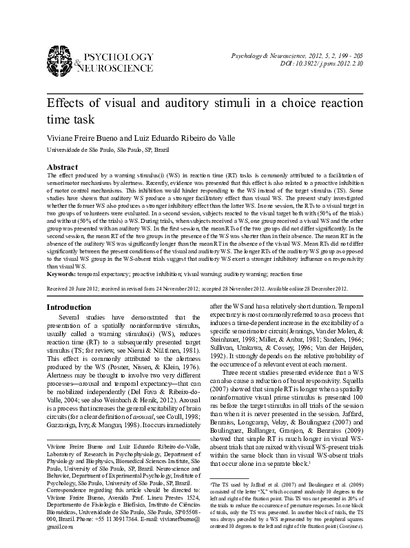 (PDF) Effects of visual and auditory stimuli in a choice reaction time task