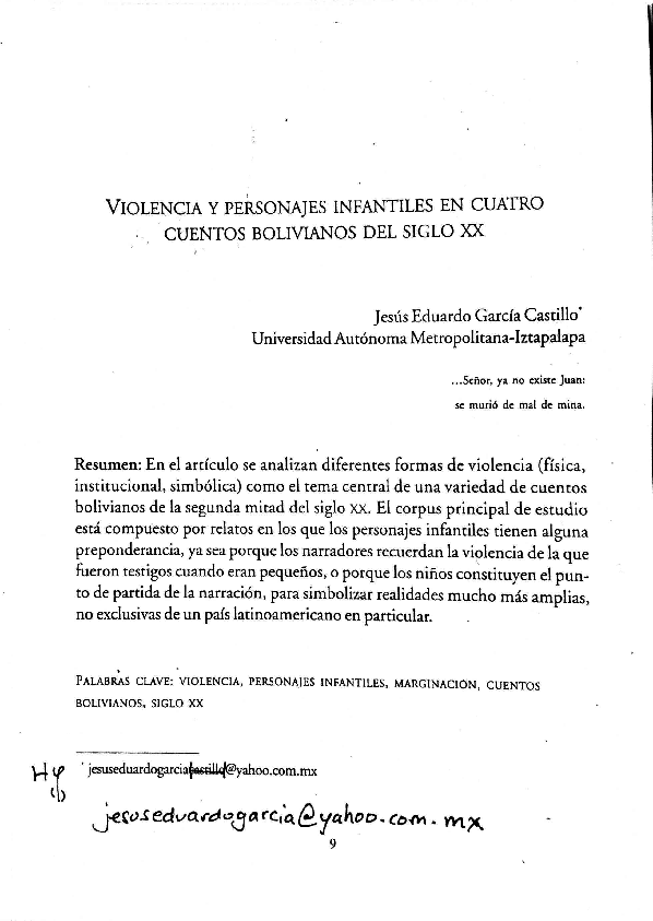 Pdf Violencia Y Personajes Infantiles En Cuatro Cuentos Bolivianos
