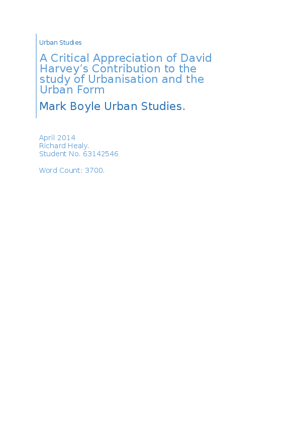an appreciation of the work of David Harvey on the urban form and ...