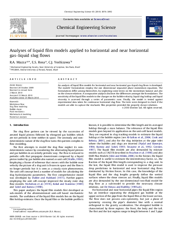 (PDF) Analyses of liquid film models applied to horizontal and near horizontal gas–liquid slug flows