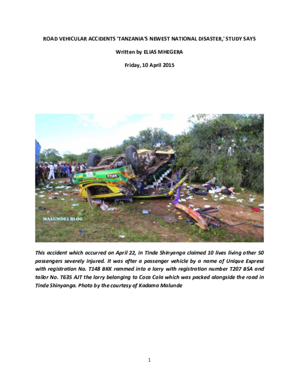 (PDF) A WAVE OF ROAD ACCIDENTS IN TANZANIA