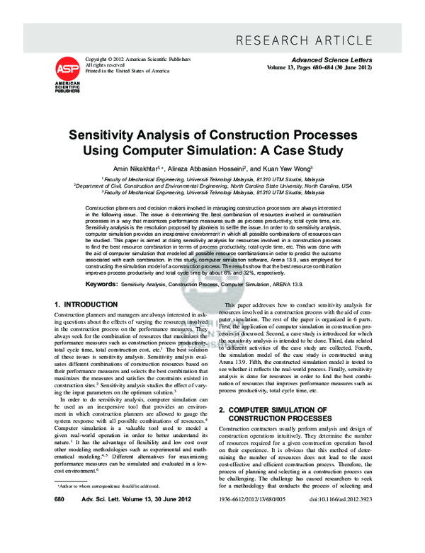(PDF) Sensitivity Analysis of Construction Processes Using Computer Simulation: A Case Study