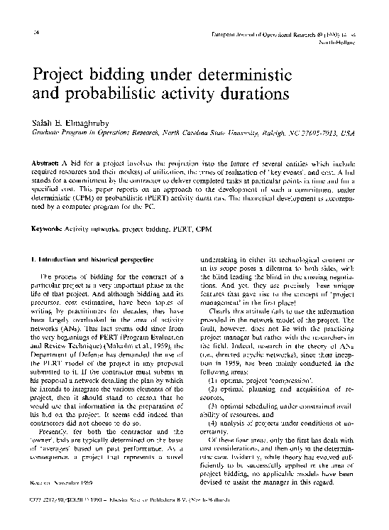 (PDF) Project bidding under deterministic and probabilistic activity ...