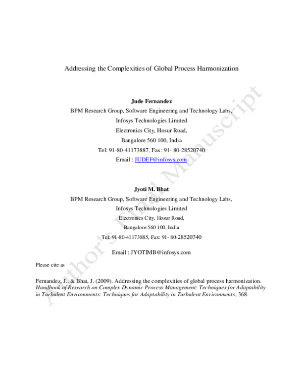 (PDF) Addressing the Complexities of Global Process Harmonization