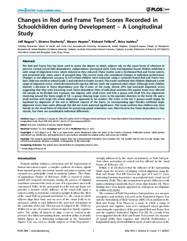 (PDF) Changes in Rod and Frame Test Scores Recorded in Schoolchildren ...